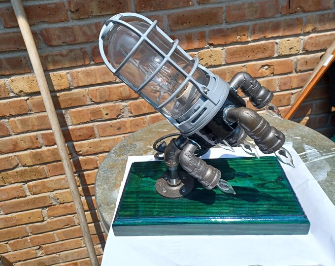 Industrial Rocket Ship Lamp: Steampunk Blacklight Table Light, Recycled ...