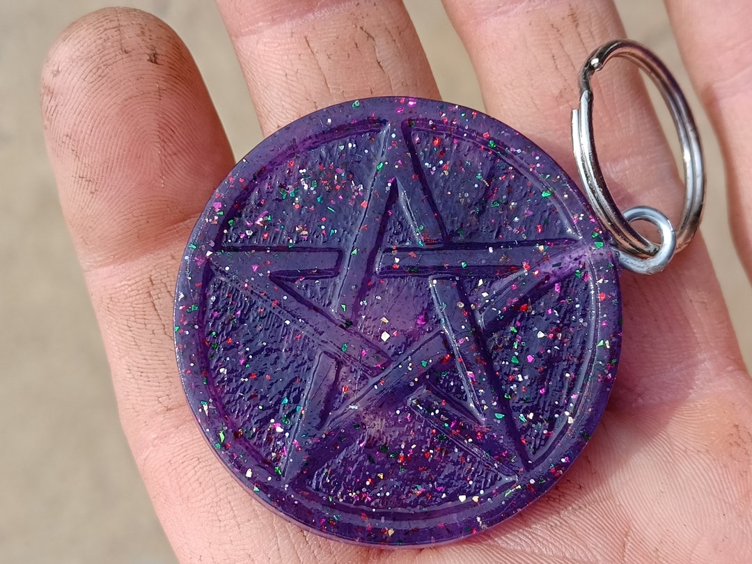 Pentacle Keychain Pentagram Shaped Epoxy Resin Keychain Homemade Key ...