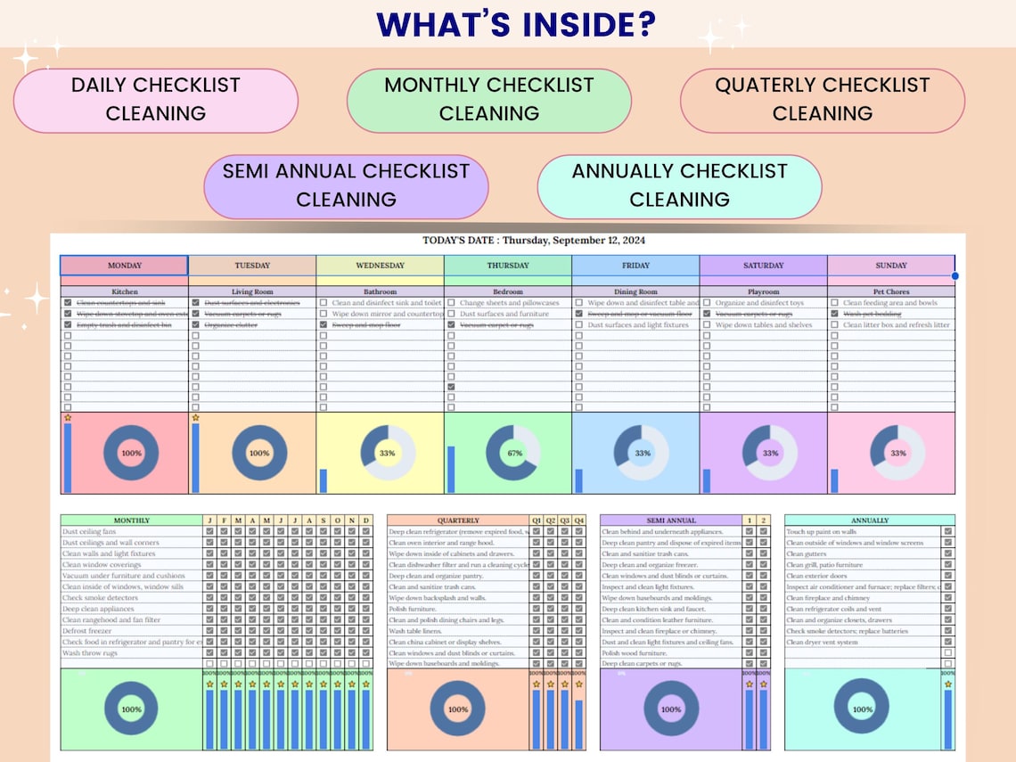 Cleaning Checklist and Family Chore Chart Planner Google Sheets ...