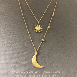 Gold Moon and Sun Gold Layering Necklaces, Sun Necklace, Celestial ...