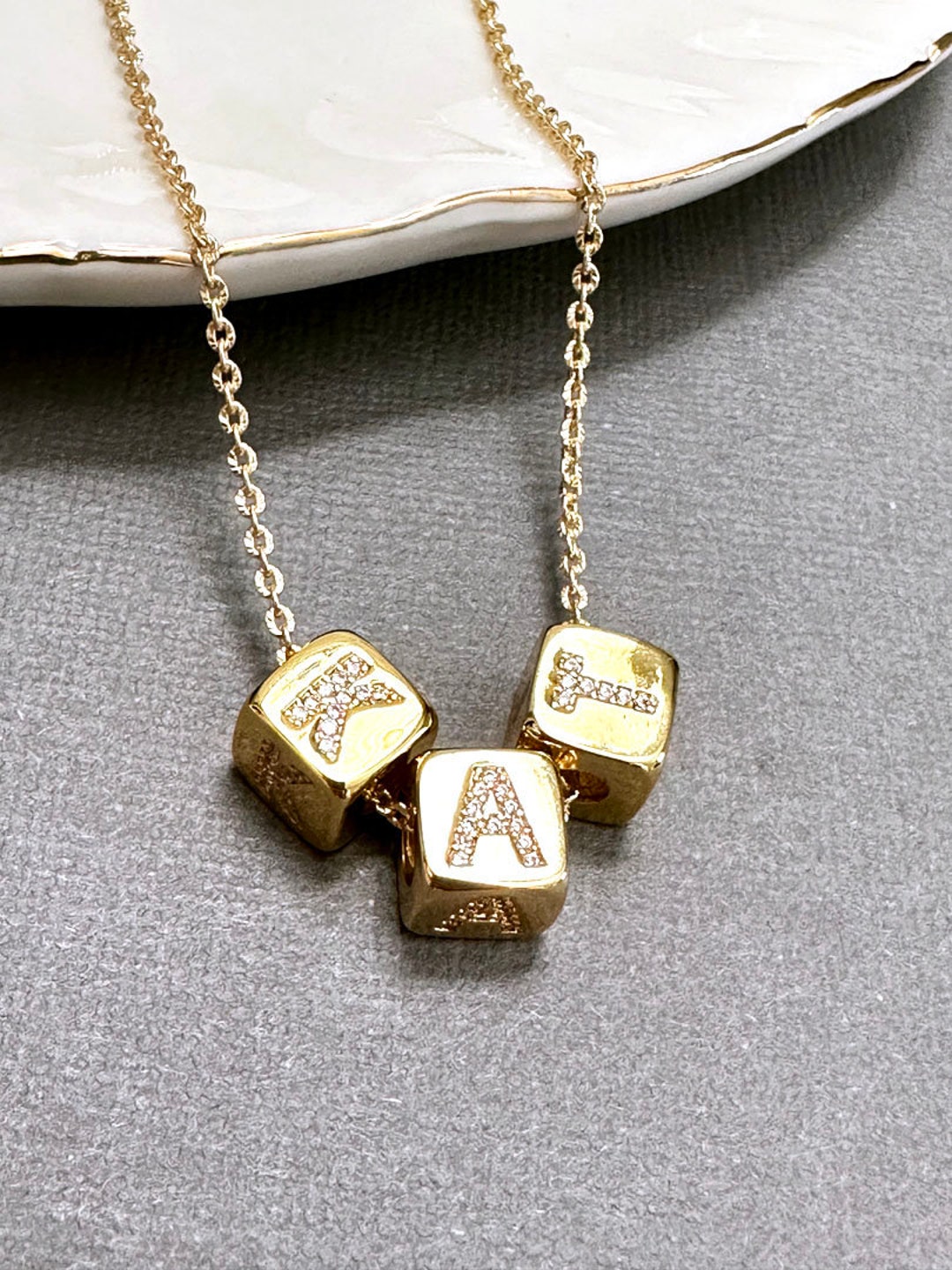 Initial Cube Necklace, Gold Filled Name Necklace, Unisex Initial Block ...