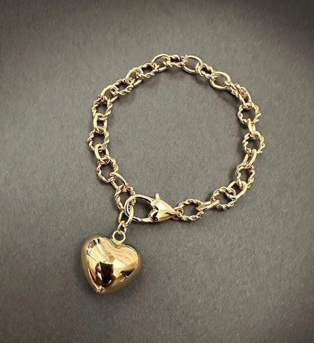 Gold Puff Heart Bracelet, Heart Bracelet, 3D Puffy Heart Bracelet ...