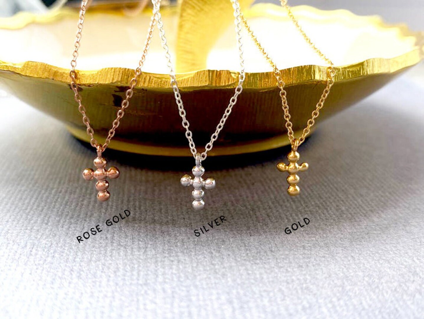 Tiny Cross Necklace, Ball Cross Charm Necklace Gold, Silver Cross ...