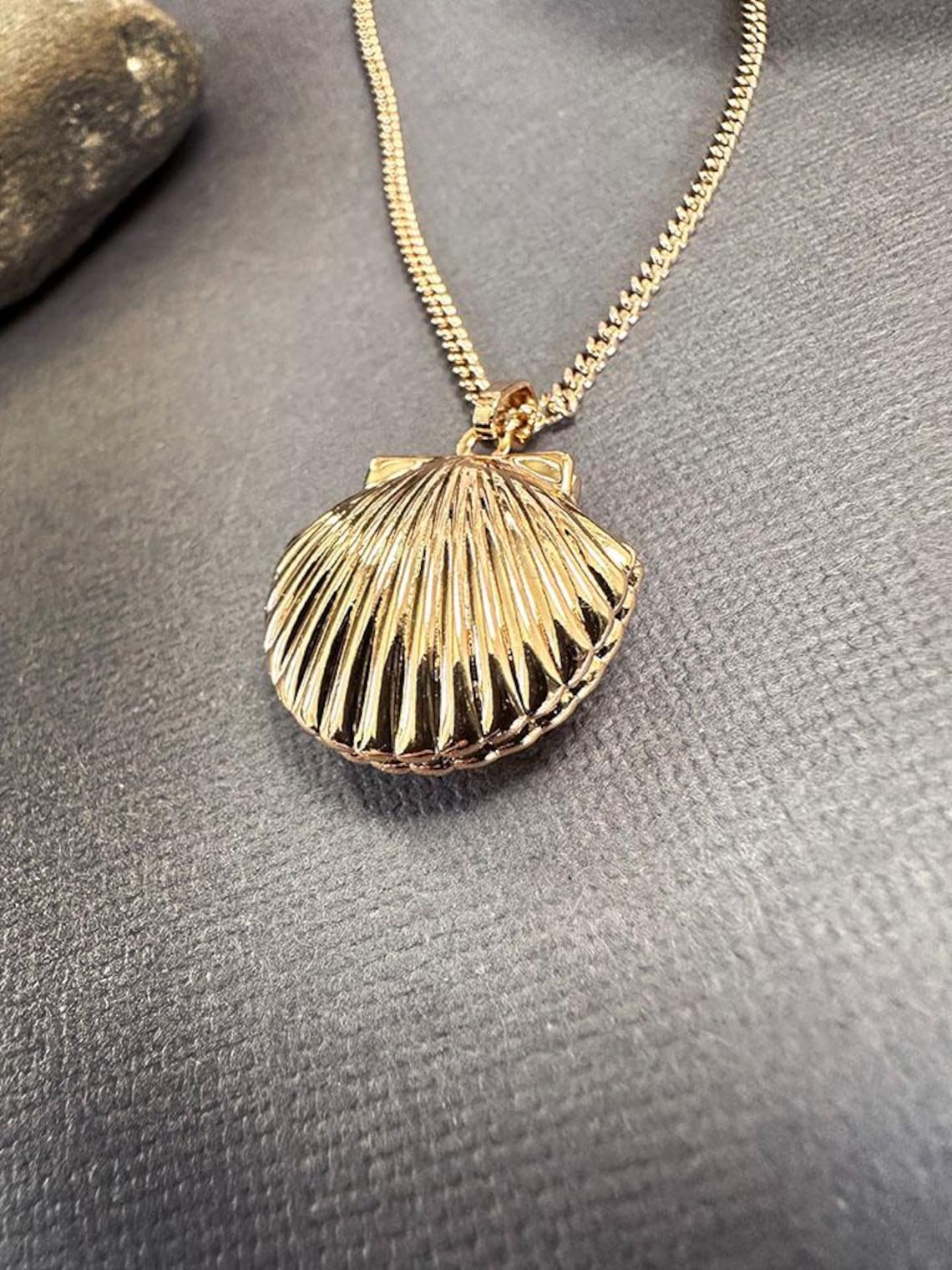 Vintage Brass Seashell Locket Necklace: Gold Filled Chain, Personalized ...