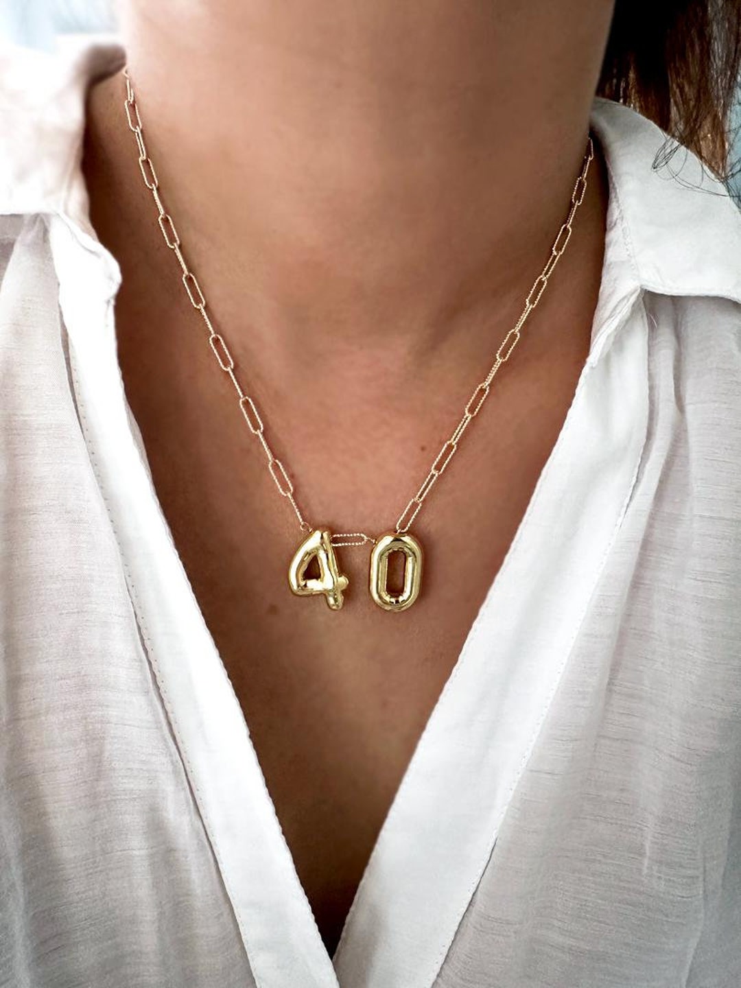 Gold Balloon Number Necklace: Puffy 40th Birthday Gift - Etsy