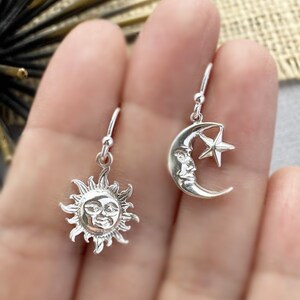 Asymmetrical Sun and Moon Earrings: 18K Gold Vermeil, Sterling Silver ...
