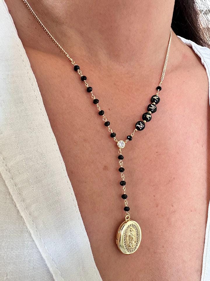 Gold Filled Virgin Mary Locket Rosary Necklace With Agate - Etsy