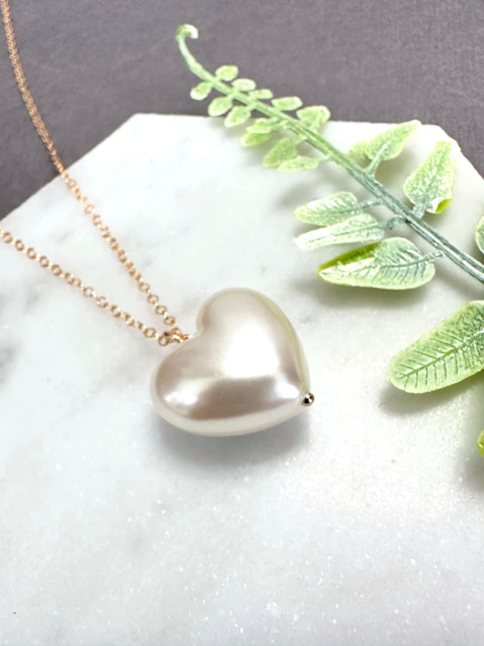 Large Heart Acrylic Pearl Necklace, Gold Layering Puffy Heart Necklace ...