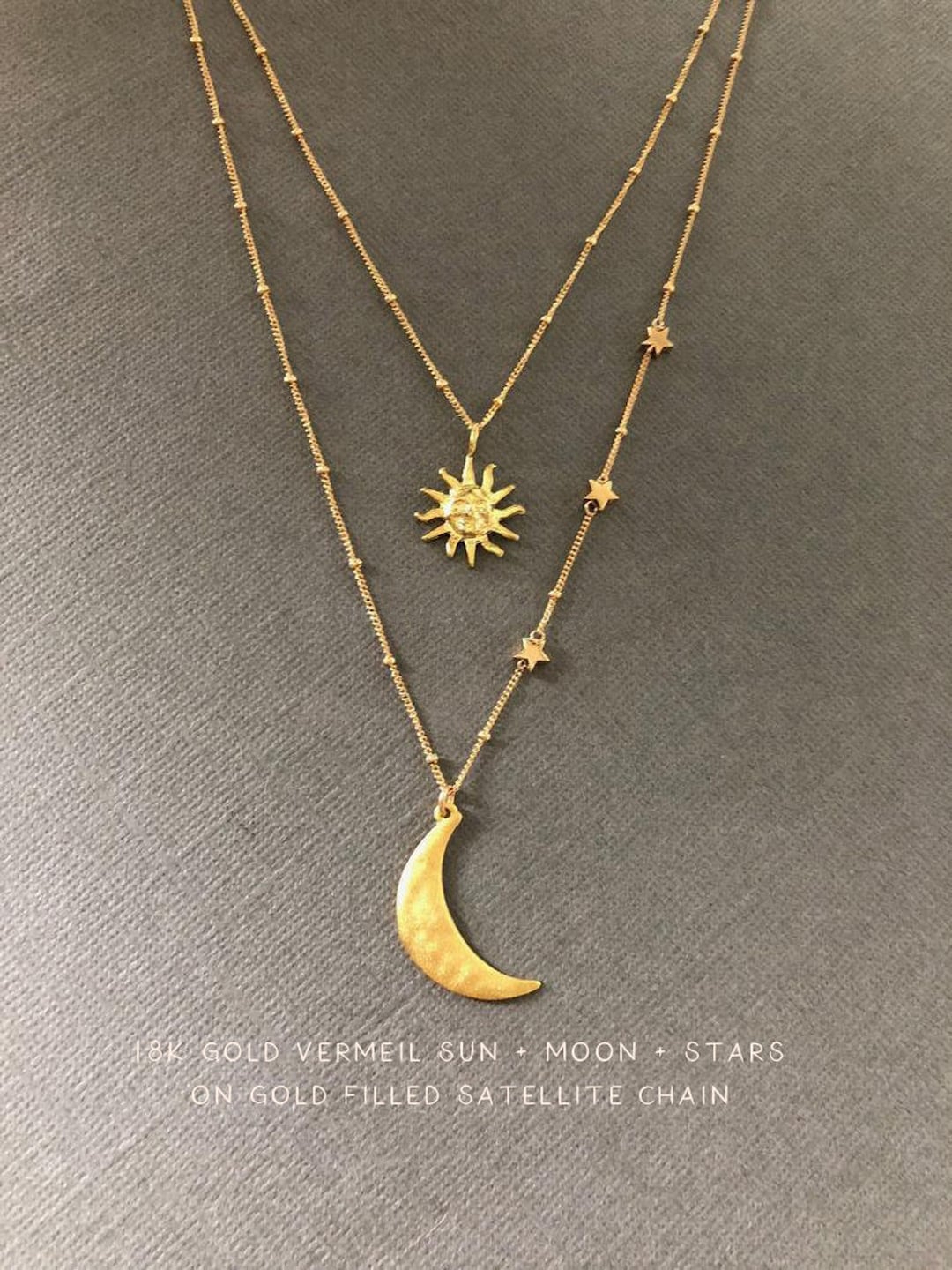 Gold Moon and Sun Gold Layering Necklaces, Sun Necklace, Celestial ...