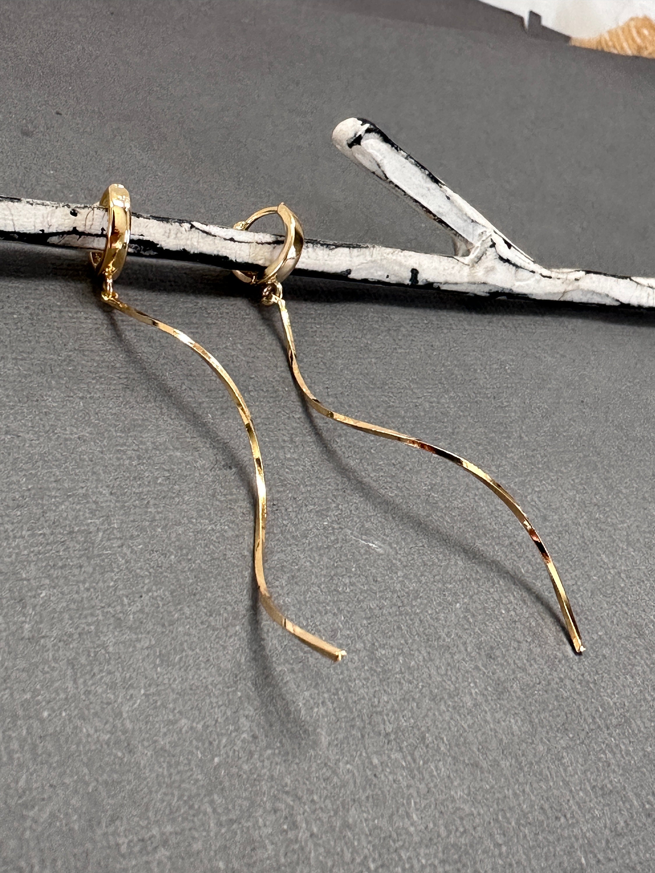 Skinny Long Gold Earrings, Minimalist Earrings, Long Gold Dangle Curve ...