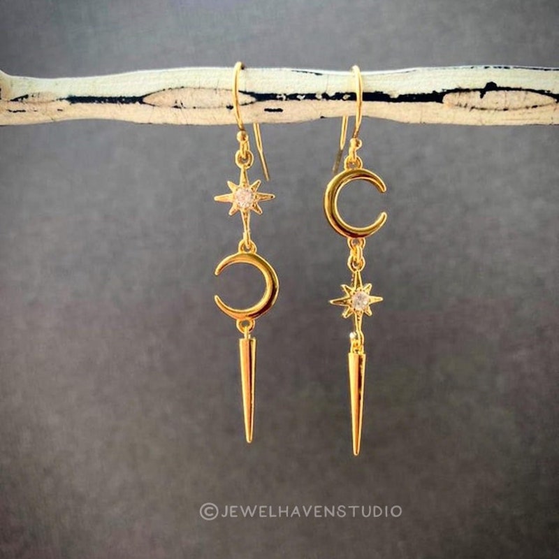 Asymmetric Moon and Star Earrings - Etsy