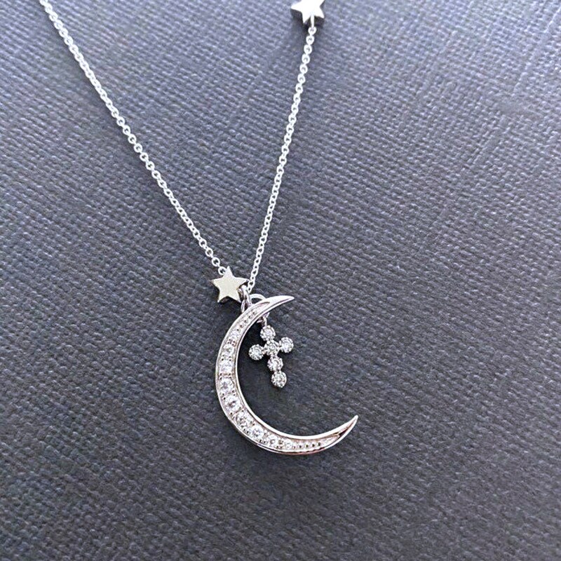 Crescent Moon and Cross Necklace - Etsy