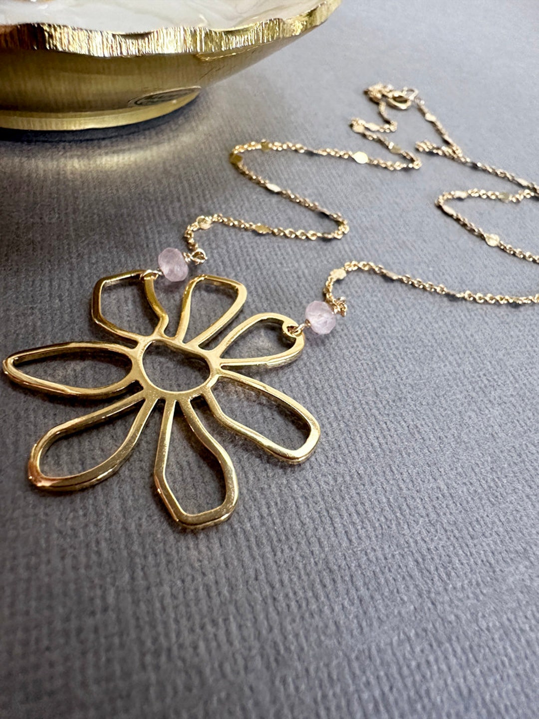 Large Flower Choker, Gold Flower Pendant Necklace, Flower Pendant ...