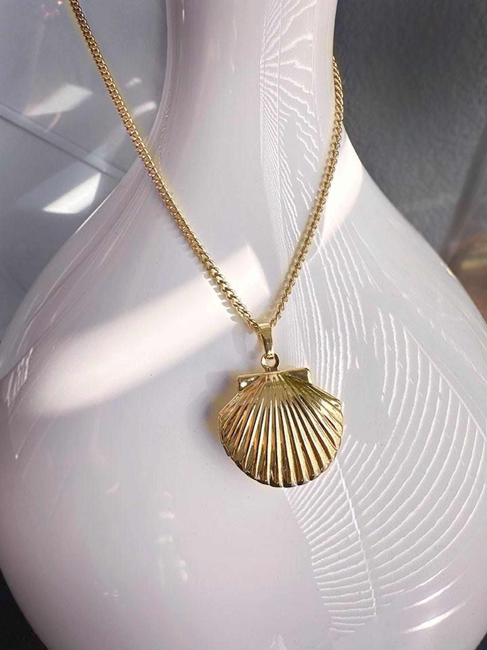 Vintage Brass Seashell Locket Necklace: Gold Filled Chain, Personalized ...