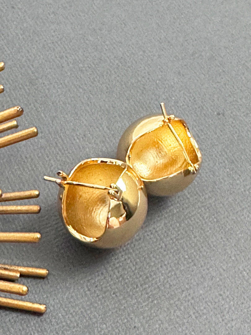 Chunky Gold Ball Hoops, Chunky Ball Huggie Earrings, Modern Minimalist ...