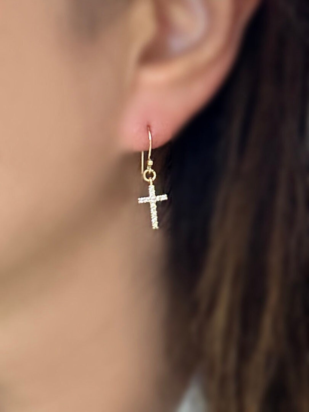 Dainty Gold Cross Earrings, Gold Cross Jewelry, Cross Earrings, Dainty ...