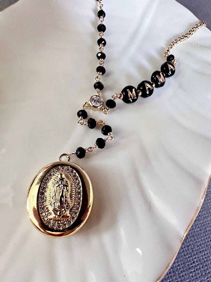 Gold Filled Virgin Mary Locket Rosary Necklace With Agate - Etsy