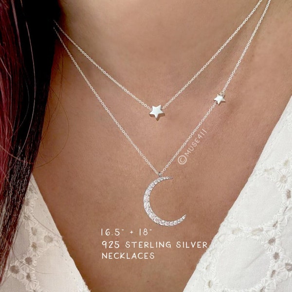 Moon and Star Necklace 925 - Etsy
