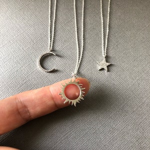 Dainty Celestial Necklace: 925 Silver Sun, Rhodium Moon & Star - Etsy