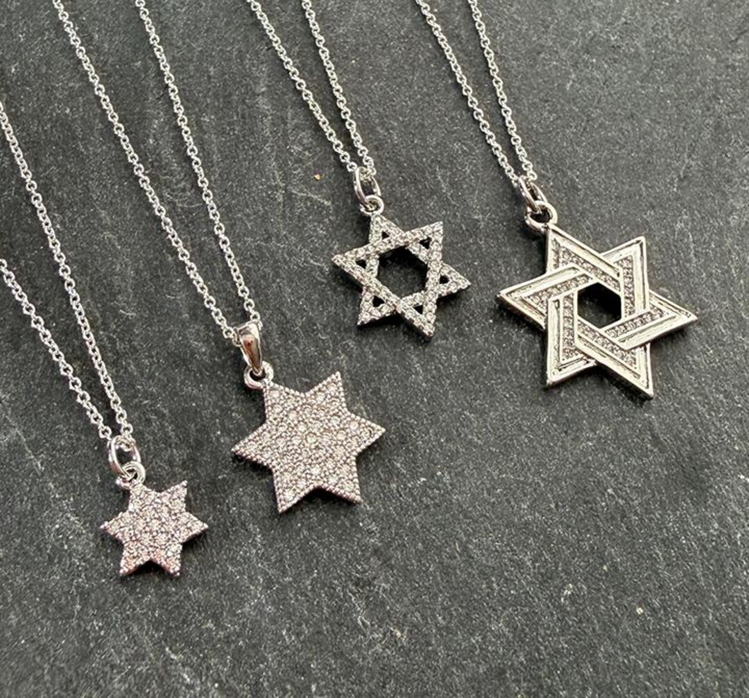 Star of David Necklace, Sterling Silver, Cubic Zirconia, Hanukkah Gift ...