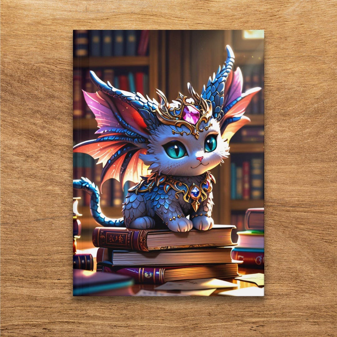 Mythical Dragon Cat Journal, Cute Fantasy Dragon Kitten Notebook ...