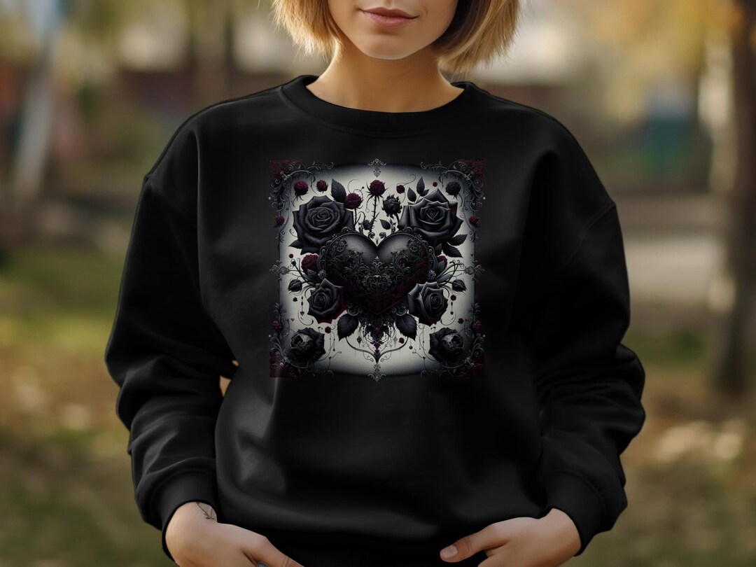 Gothic Heart Rose T-shirt, Black Floral Lace Tee, Dark Fantasy Love Top ...
