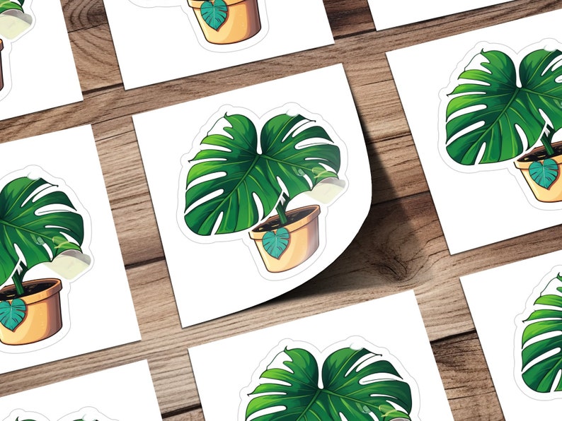 Monstera Leaf Plant Sticker, Tropical Potted Plant Decal, Botanical ...