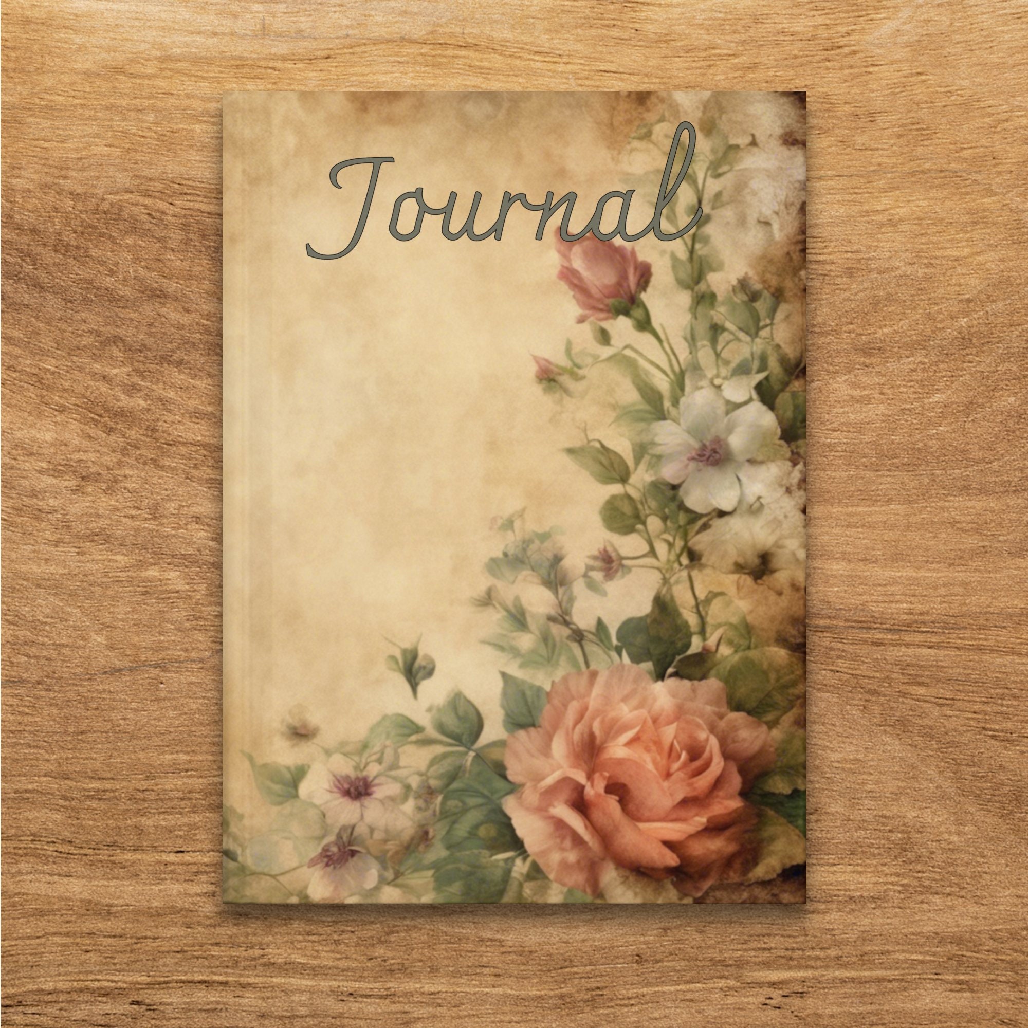 Vintage Floral Hard Cover Junk Journal, Antique Style Notebook, Blank ...