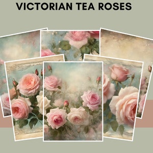 Victorian Tea Roses Digital Journal Paper, Vintage Floral Scrapbook ...
