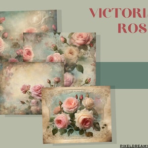 Victorian Tea Roses Digital Journal Paper, Vintage Floral Scrapbook ...