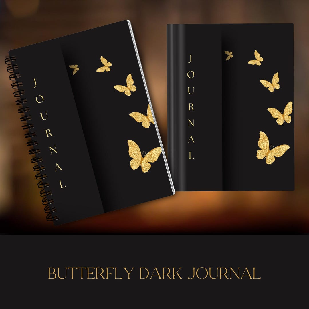 Elegant Gold Butterfly Journal on Black Cover Hardcover and Spiral ...
