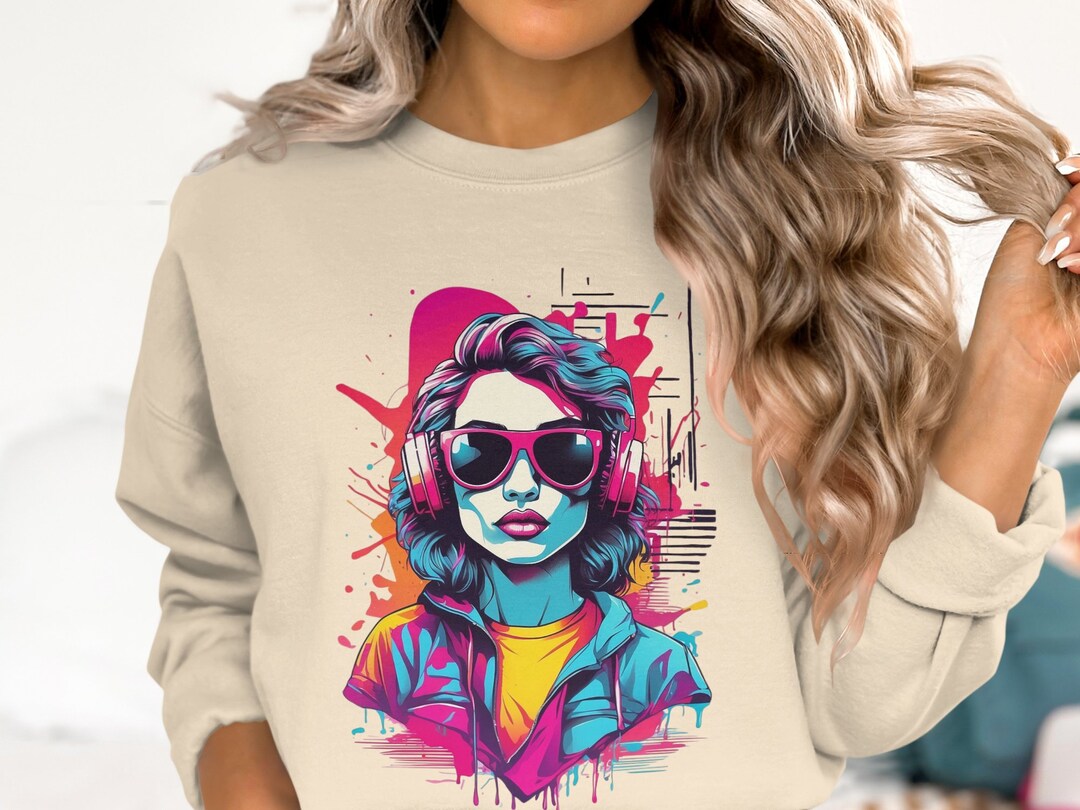 Retro 80s Neon Pop Art Fashion T-shirt, Colorful Vintage Hoodie ...