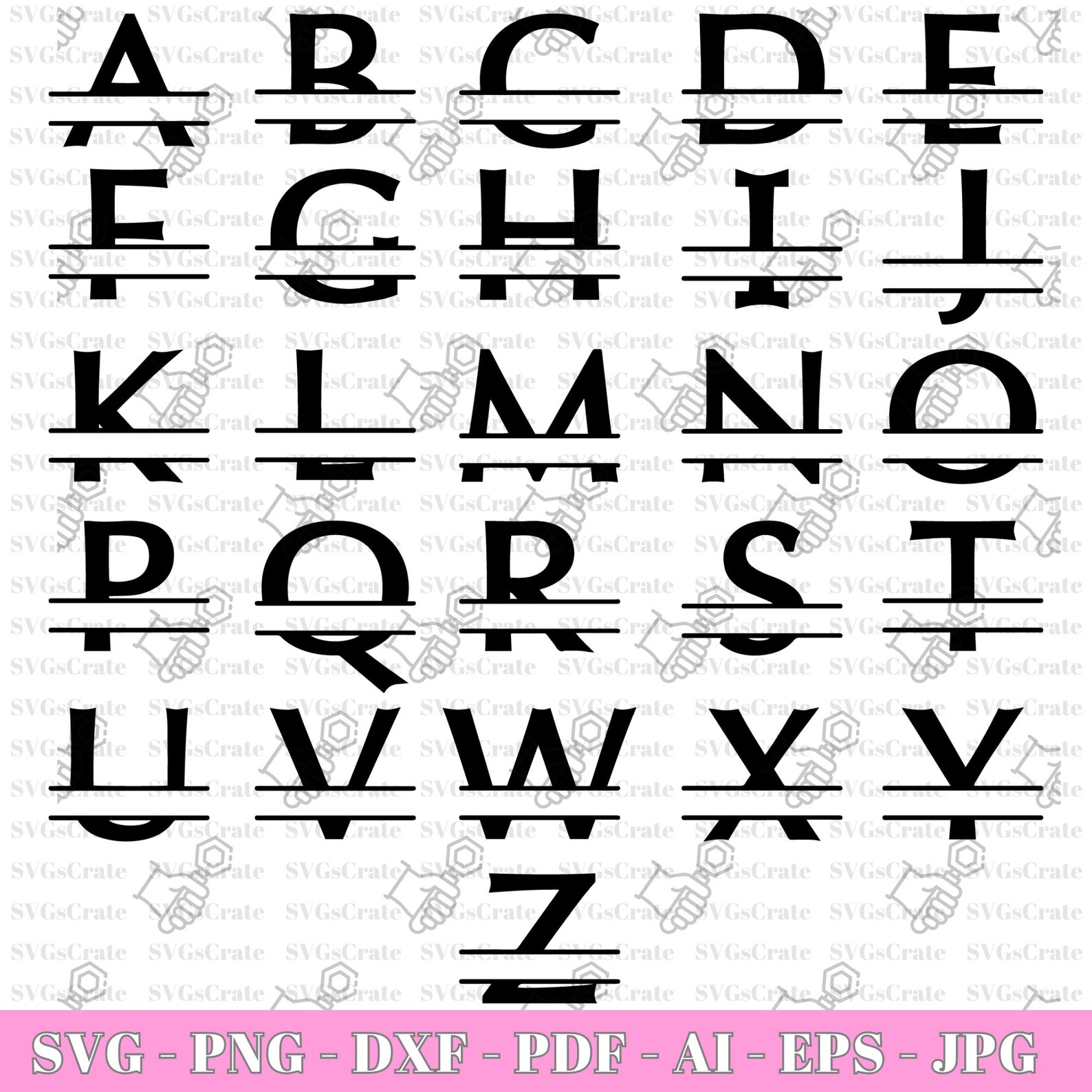 Split Monogram Alphabet SVG, DXF, PNG, Split Monogram Frame Alphabet ...