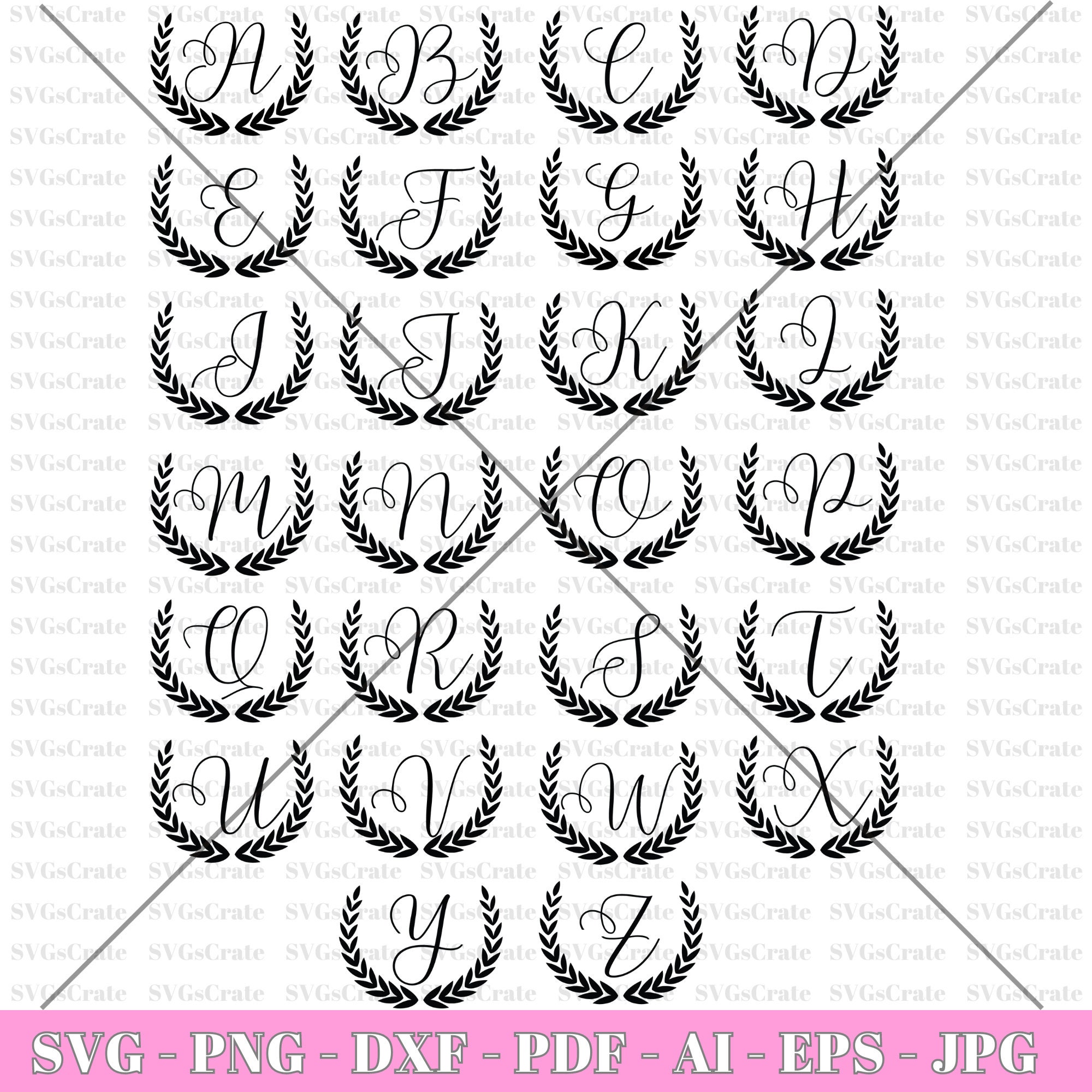 Wreath Monogram Alphabet SVG, PNG, DXF, Monogram Frame Alphabet, Cut ...