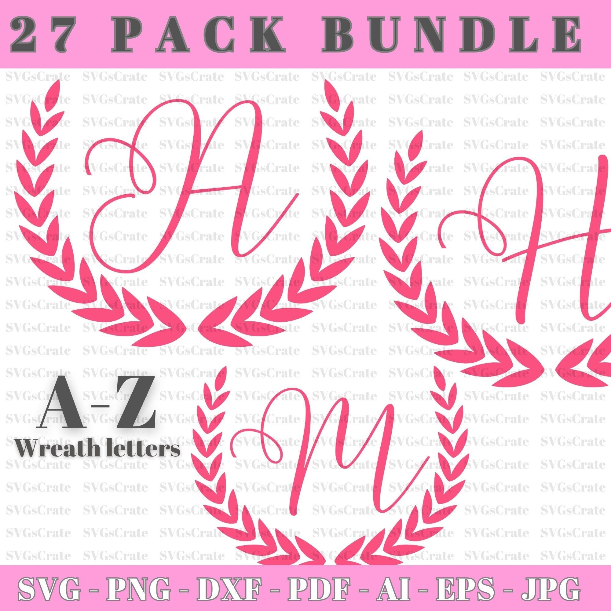 Wreath Monogram Alphabet SVG, PNG, DXF, Monogram Frame Alphabet, Cut ...