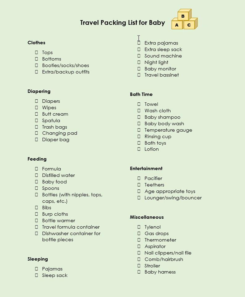 Travel Packing List for Baby - Etsy