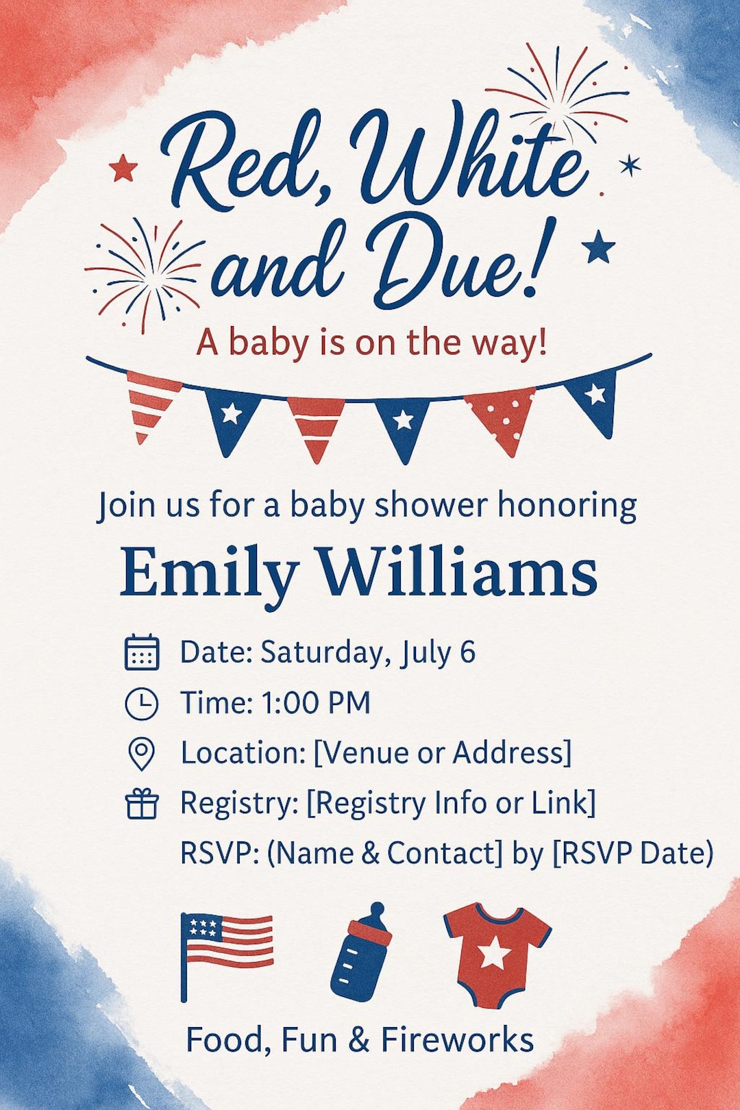 Red White and Due Baby Shower Invite - Etsy