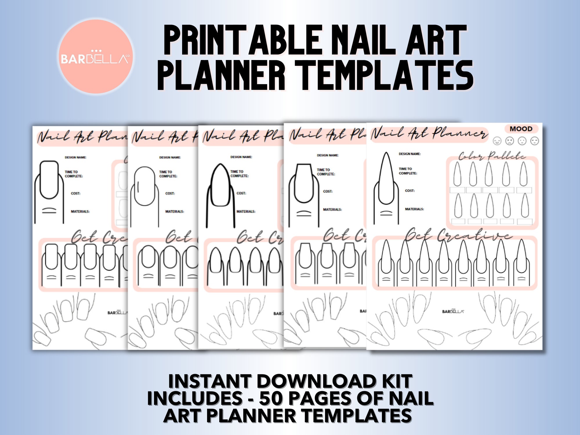NAIL Art Planner Kit- Instant Download - PRINTABLE Stiletto, Almond ...