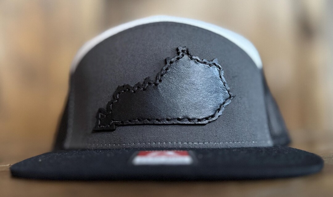 Kentucky State Outline Black Leather Patch Hat SEWN PATCH on 7 Panel ...