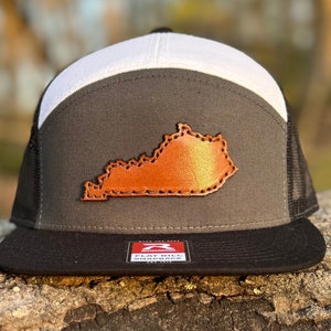 Kentucky State Outline Leather Patch Hat SEWN PATCH on 7 Panel Flat ...