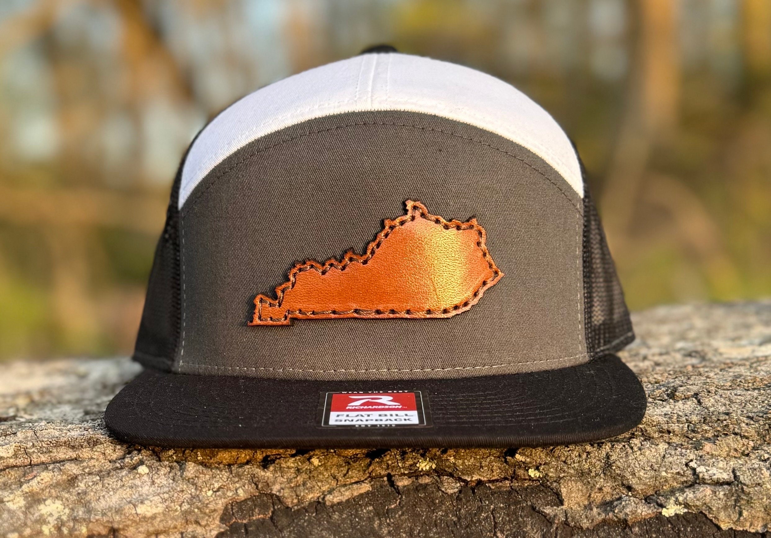 Kentucky State Outline Leather Patch Hat SEWN PATCH on 7 Panel Flat ...