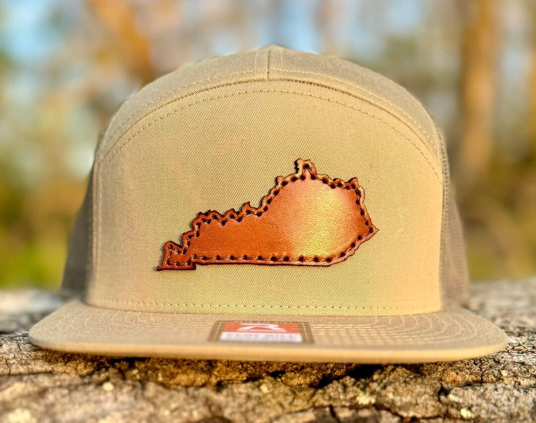 Kentucky State Outline Leather Patch Hat SEWN PATCH on 7 Panel Flat ...