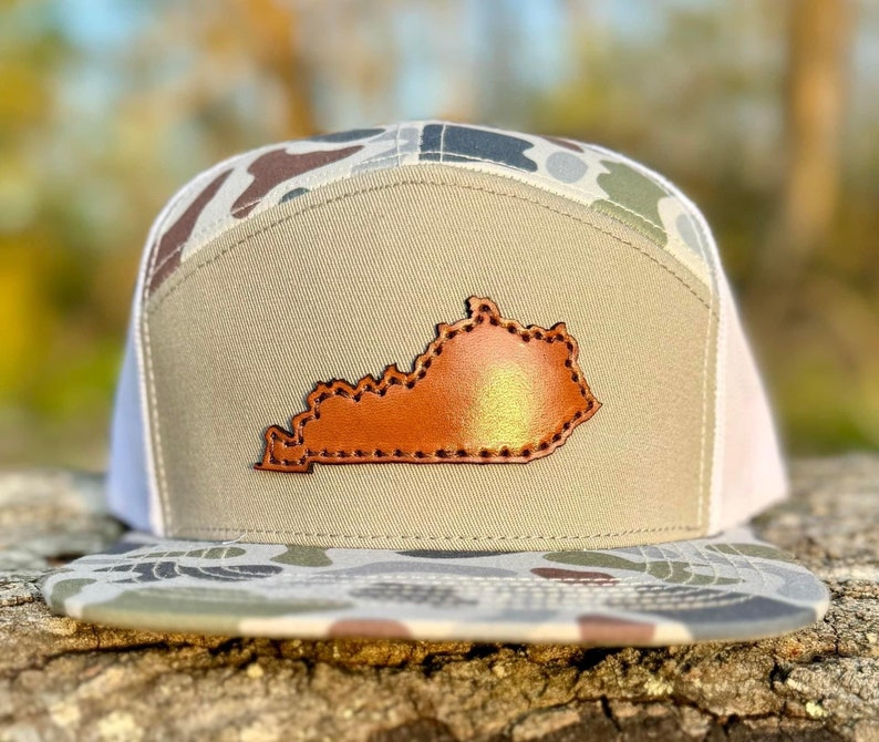 Kentucky State Outline Leather Patch Hat SEWN PATCH on 7 Panel Flat ...
