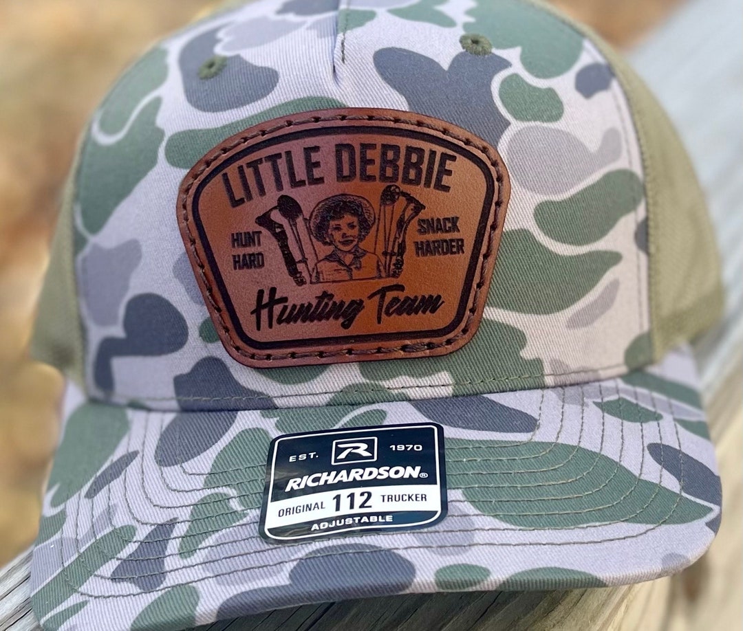 Funny Hunter With Bow Snack Cake SEWN LEATHER PATCH Richardson 112 Hat ...