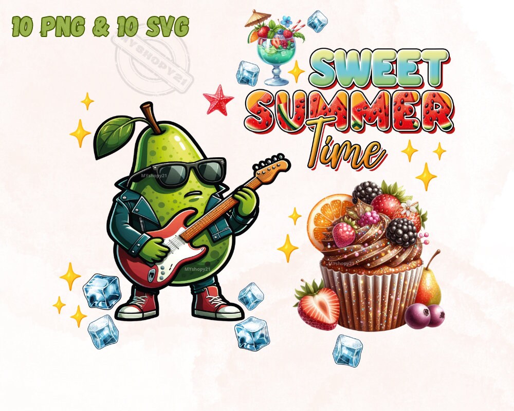 Funny Fruit Clipart Bundle, Tropical Drinks Png, Summer 2025 Svg, Hello ...