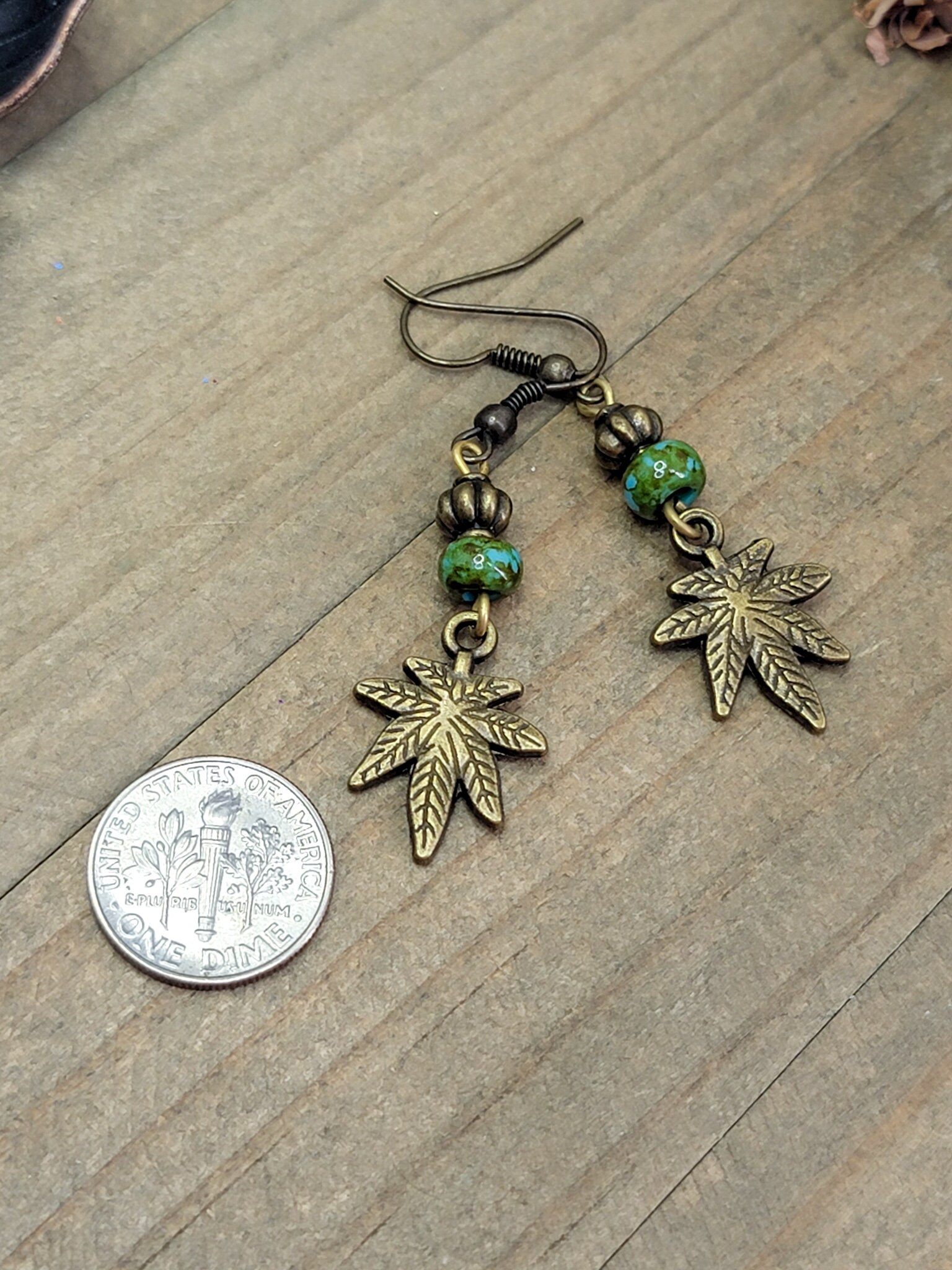 Marijuana Leaf Pot Weed Cannabis Earrings, Czech Glass Bead Earrings ...