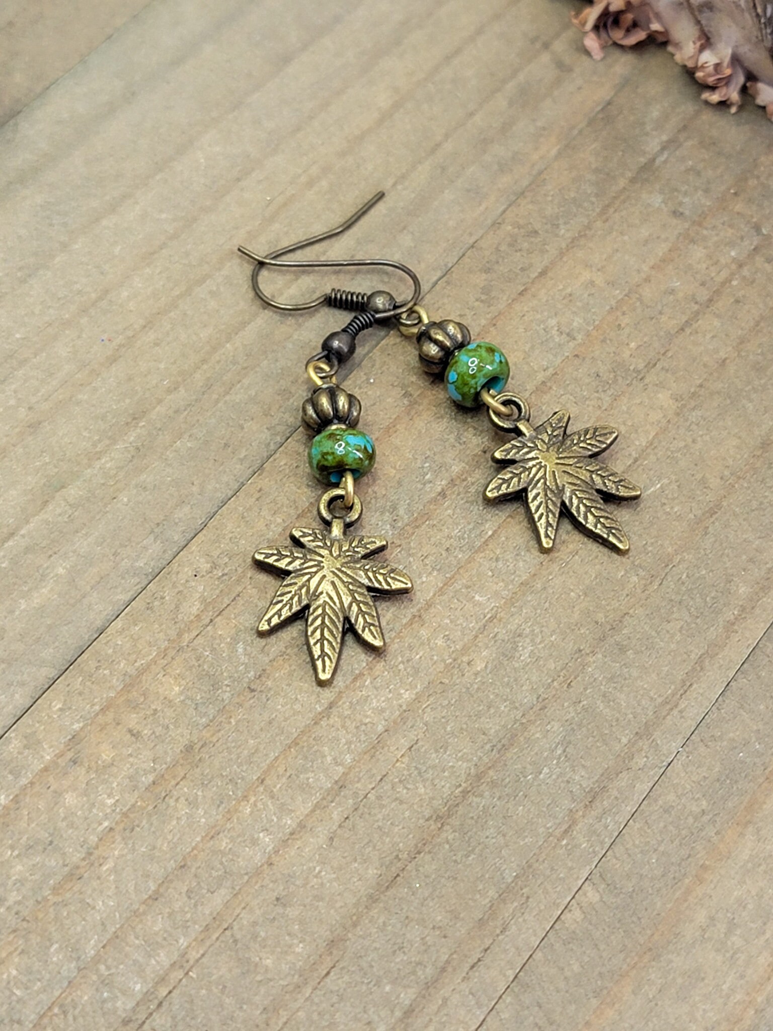 Marijuana Leaf Pot Weed Cannabis Earrings, Czech Glass Bead Earrings ...