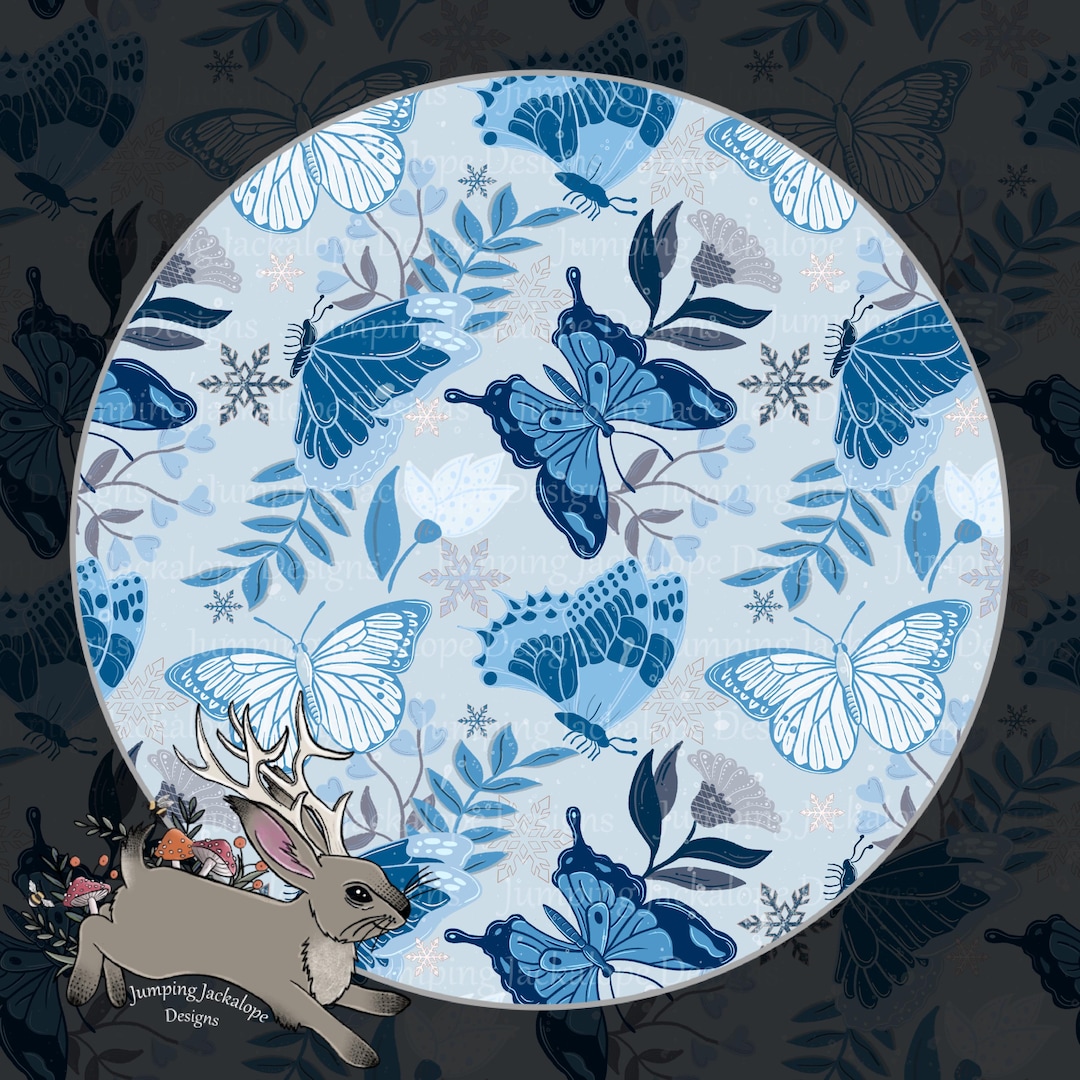 Snow Butterflies Seamless Pattern: Winter Floral Design (digital ...