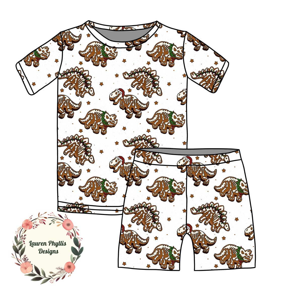 Gingerbread Dinosaur Christmas Cookies Hand Drawn Seamless File Design ...