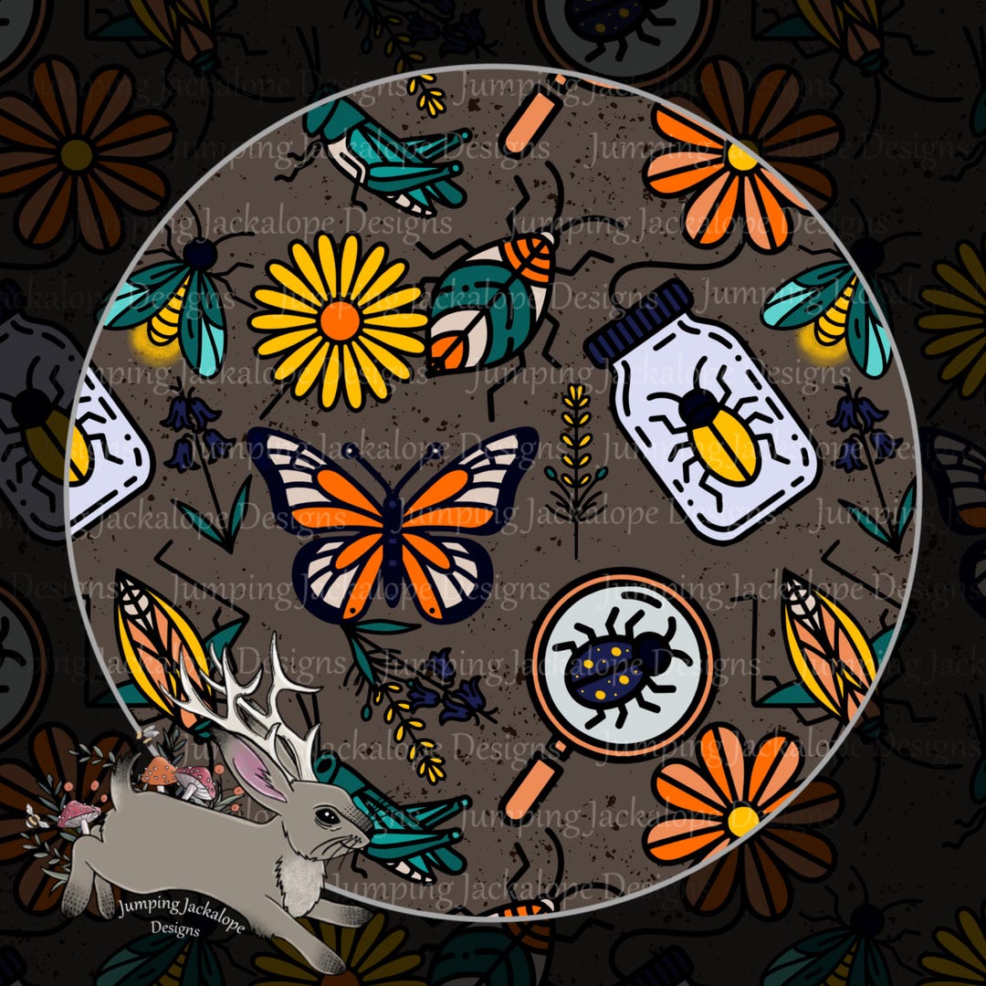 Summer Bugs Seamless File Design for Boys, Bugs With Spy Glass and Jars ...